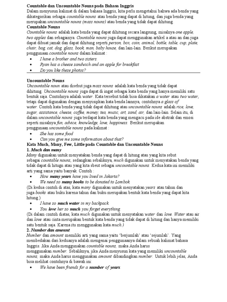 Countable Dan Uncountable Nouns Pada Bahasa Inggris | PDF