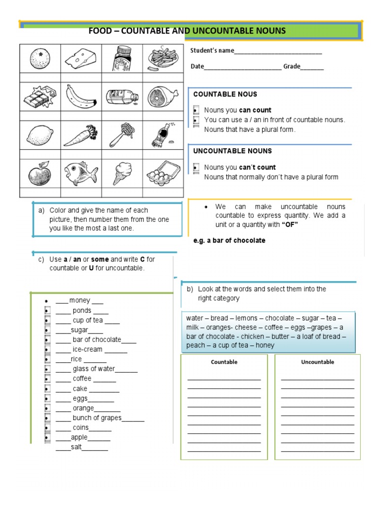 Food - Countable and Uncountable Nouns | PDF | Vegetables | Lunch