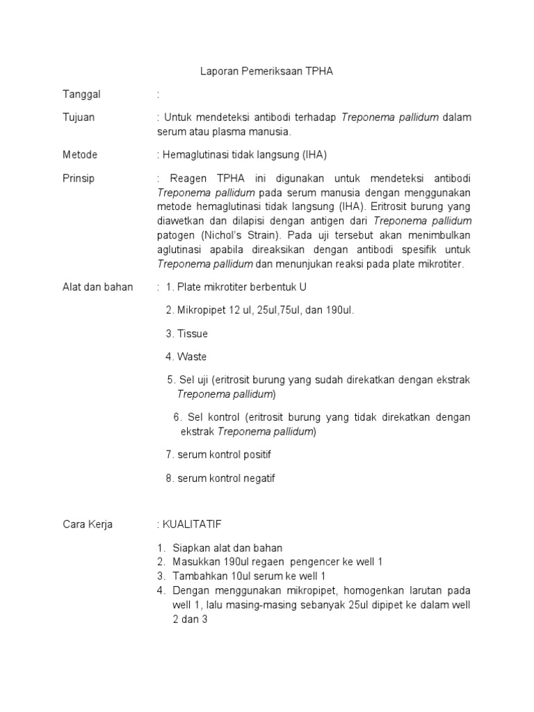 Laporan Pemeriksaan TPHA | PDF