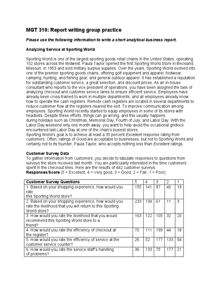 MGT 310: Report Writing Group Practice: Please Use The Following ...