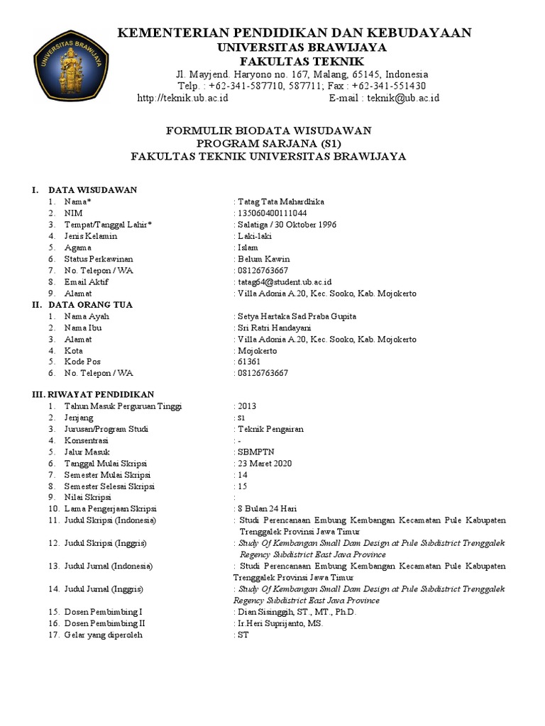 Formulir-Biodata-Wisudawan-S1 Aditya Wibowo | PDF