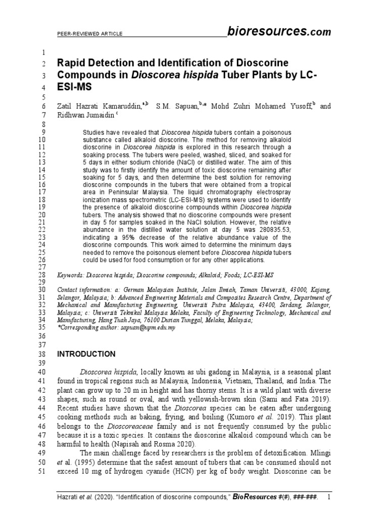 Rapid Detection and Identification of Dioscorine | PDF | Mass ...