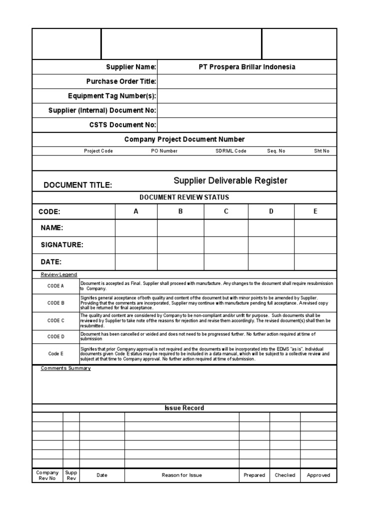 Supplier Deliverable Register | PDF | Business