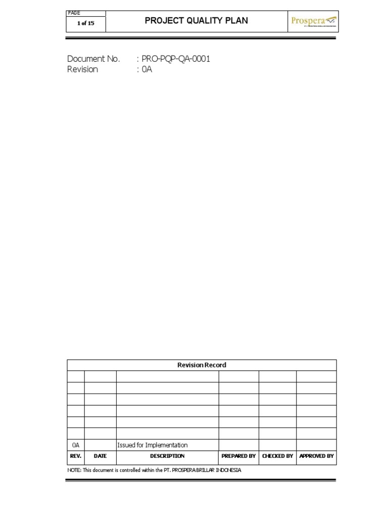 PRO-PQP-QA-0001 Project Quality Plan - Rev.0A | PDF | Quality Assurance ...