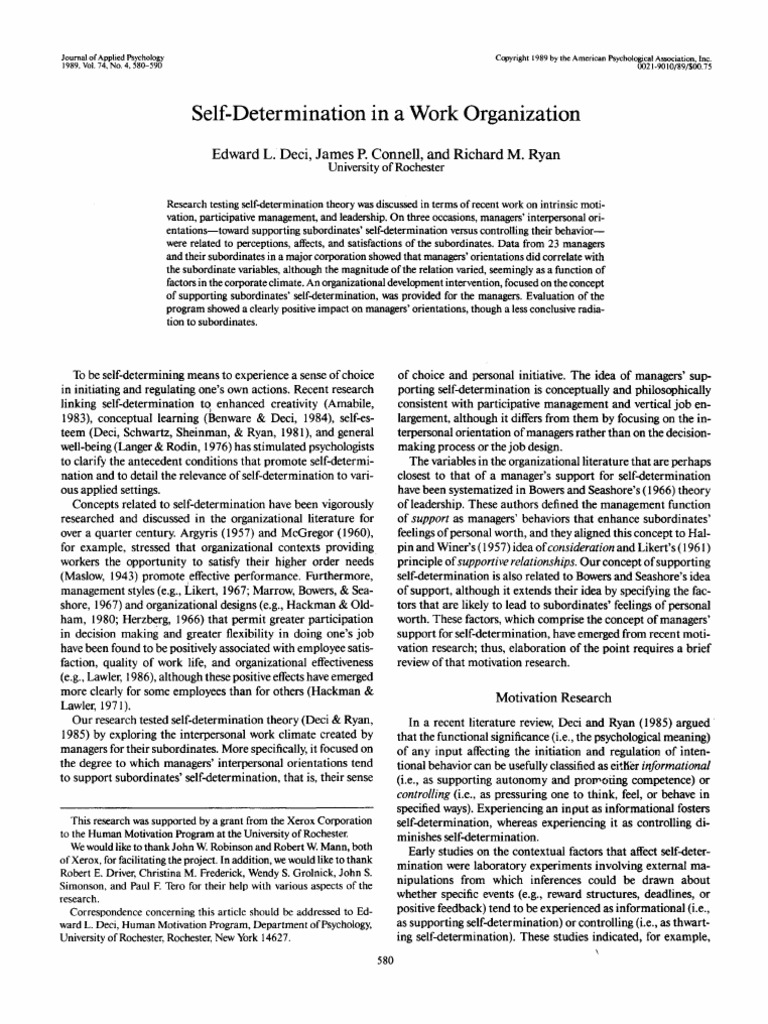 Sefl Determination in A Work Org | PDF | Motivation | Motivational