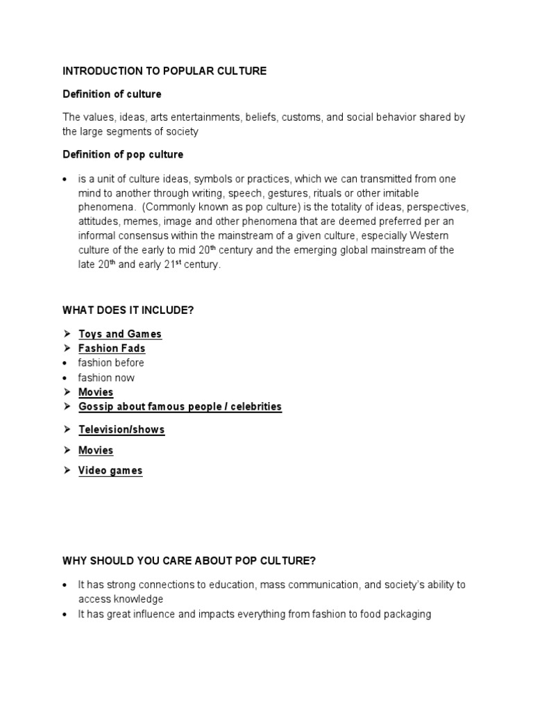 Popular Culture Notes | PDF | Popular Culture | Gender