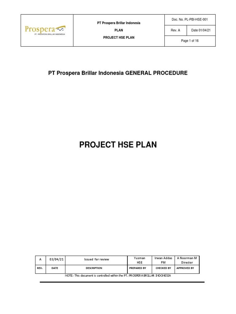 PL-PBI-HSE 001 Project HSE Plan | PDF | Hazards | Risk Management