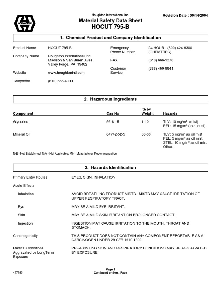 Houghton Hocut 795 - B | PDF | Hazardous Waste | Firefighting