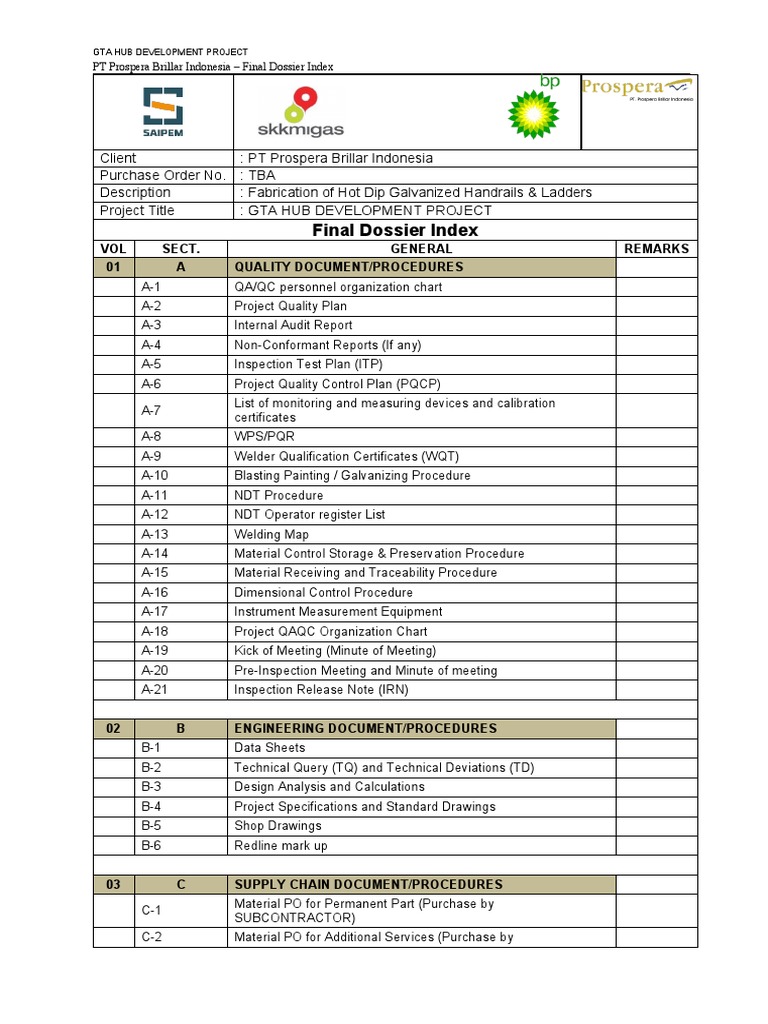 Final Dossier Index | PDF | Nondestructive Testing | Data Collection