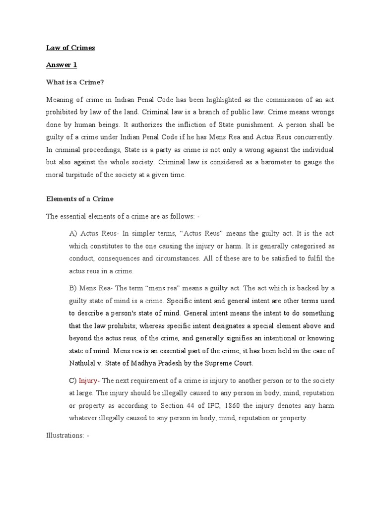 Indian Penal Code Notes | PDF | Theft | Mens Rea