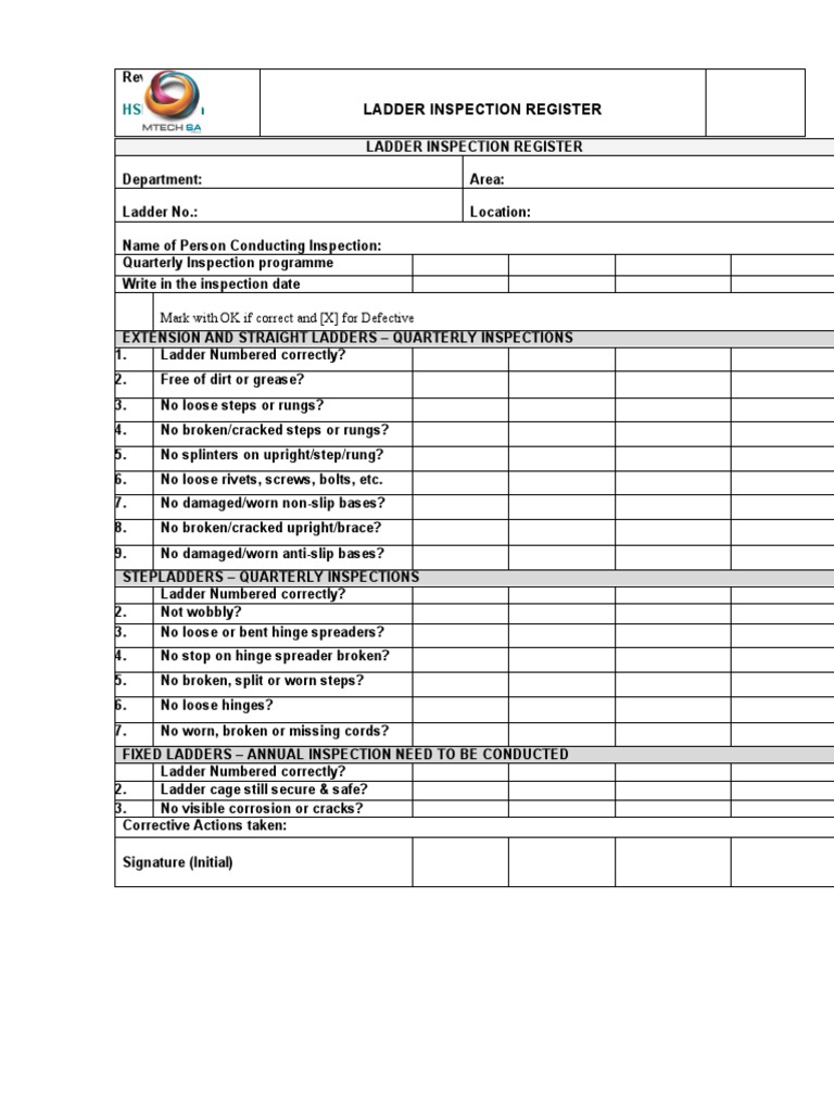 HSE 05-015a Ladder Inspection Register | PDF