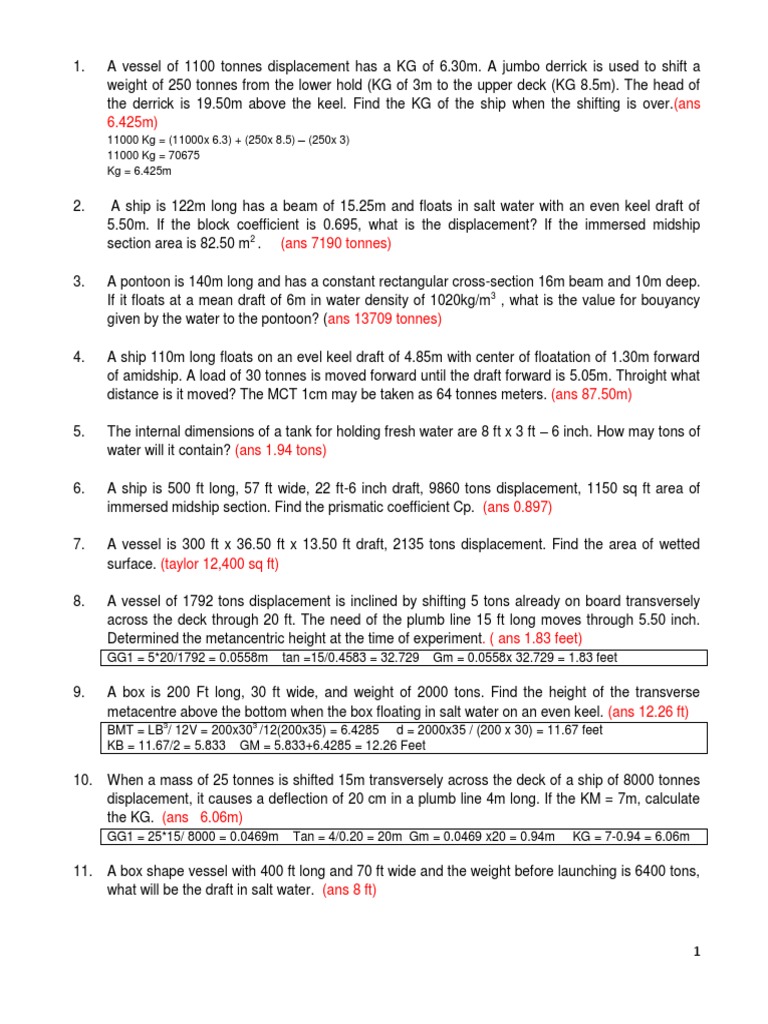 Ship Stability B Question | PDF | Tonnage | Buoyancy