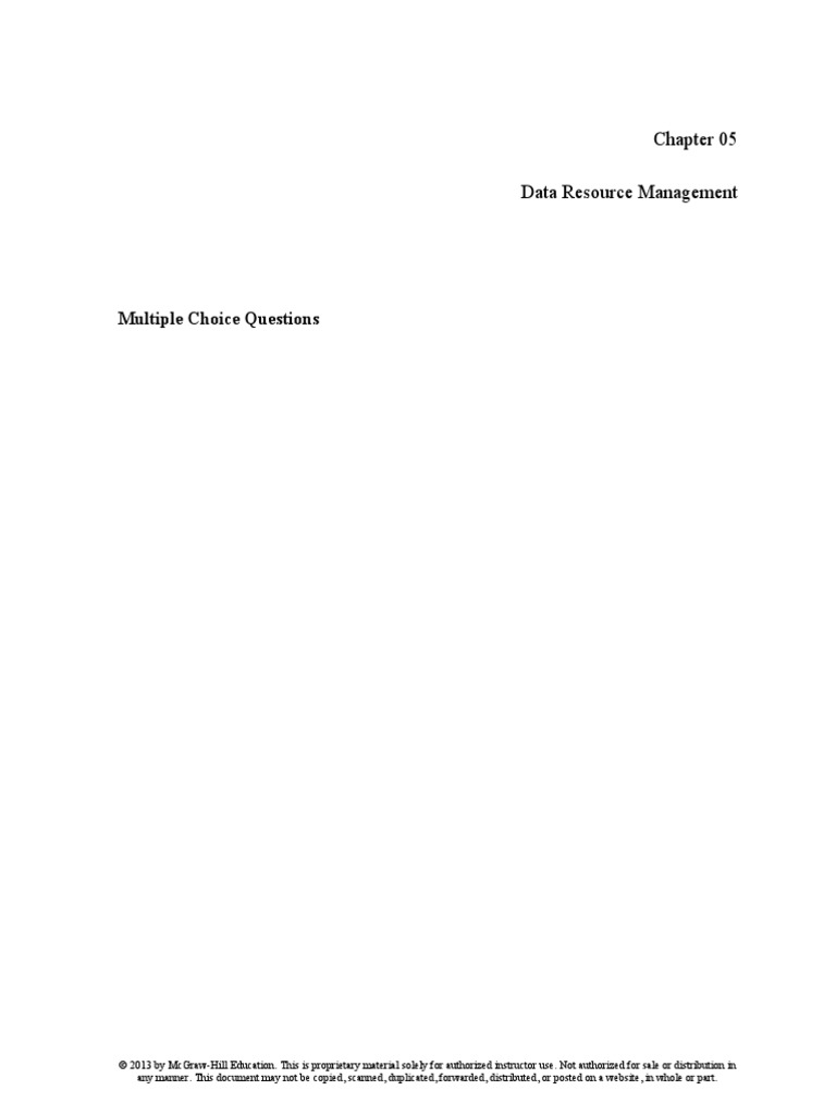 Multiple Choice Questions: Data Resource Management | PDF | Conceptual Model | Databases