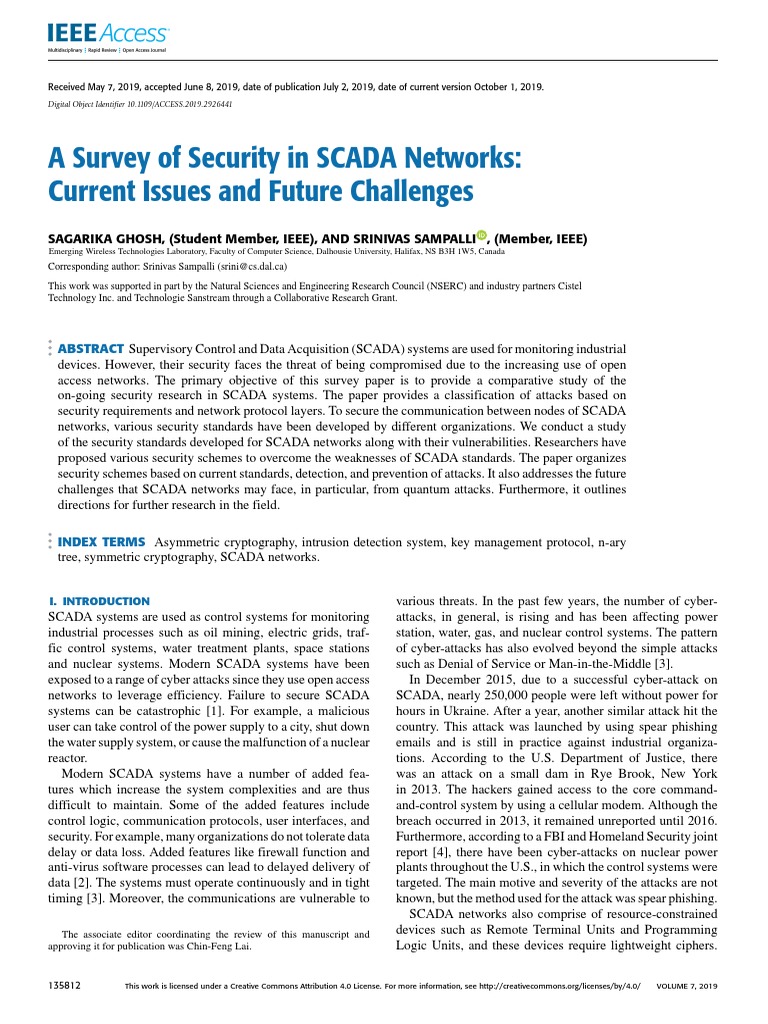 A Survey of Security in SCADA Networks: Current Issues and Future Challenges | PDF | Scada ...