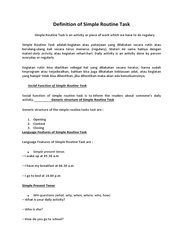 MATERI (SIMPLE ROUTINE TASK) Kegiatan Tugas-Tugas Rutin Sederhana | PDF