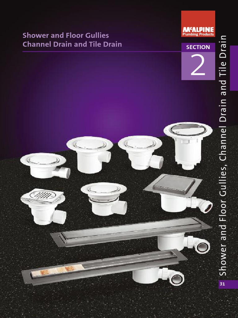 Shower and Floor Gullies Channel Drain and Tile Drain: Section | PDF ...