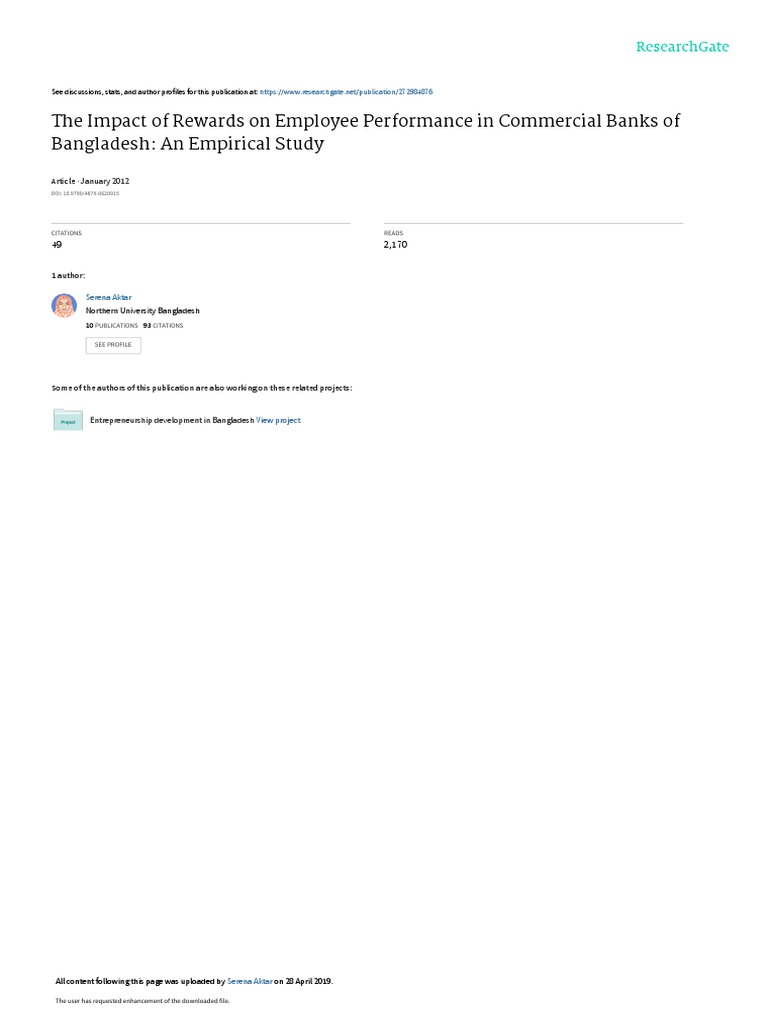 Rewards and Employee Performance in Bangladesh | PDF | Errors And ...