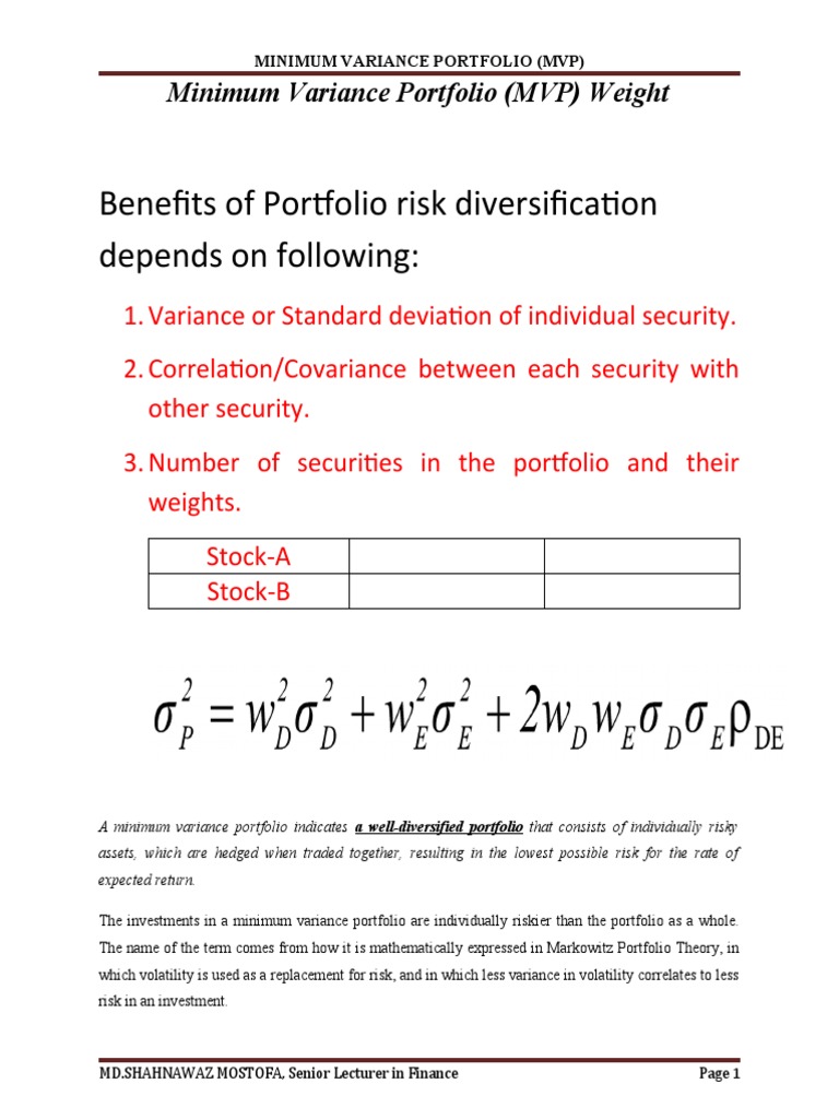 Minimum Variance Portfolio | PDF | Modern Portfolio Theory ...