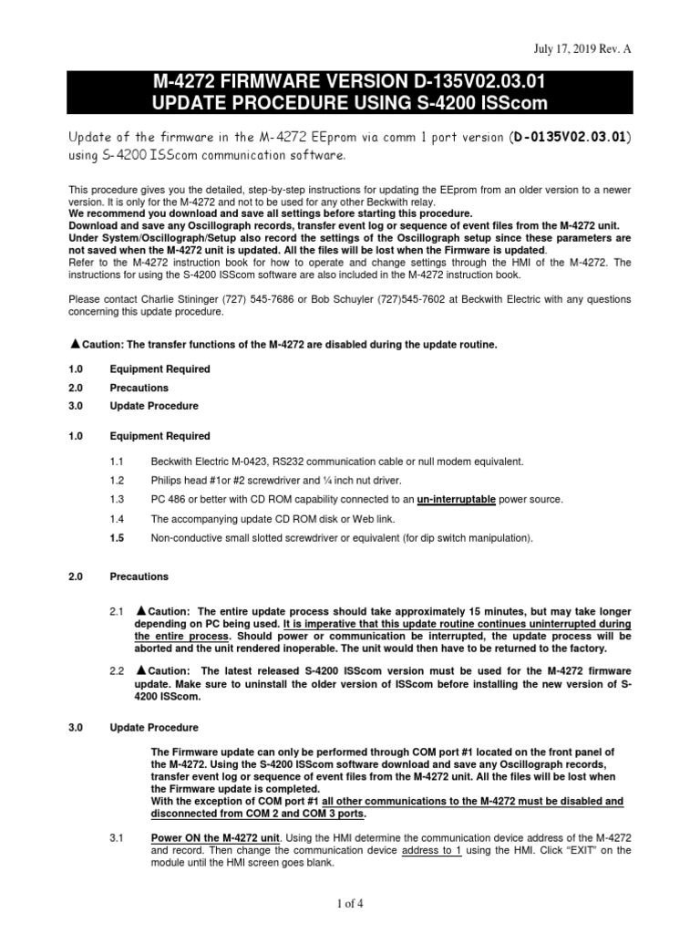 M-4272 Firmware Version D-0135V02.03.01 Update Procedure Using S-4200 ...