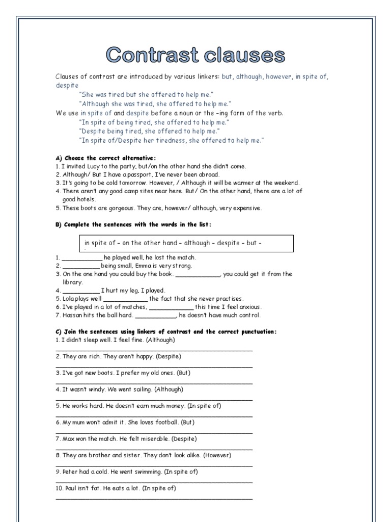Contrast Clauses | PDF | Languages | Language Arts & Discipline