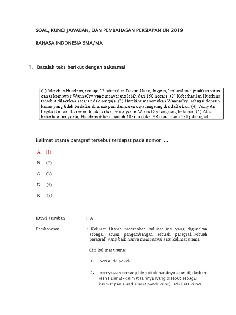 Contoh Pembahasan SOAL Un Bindo 2019 | PDF