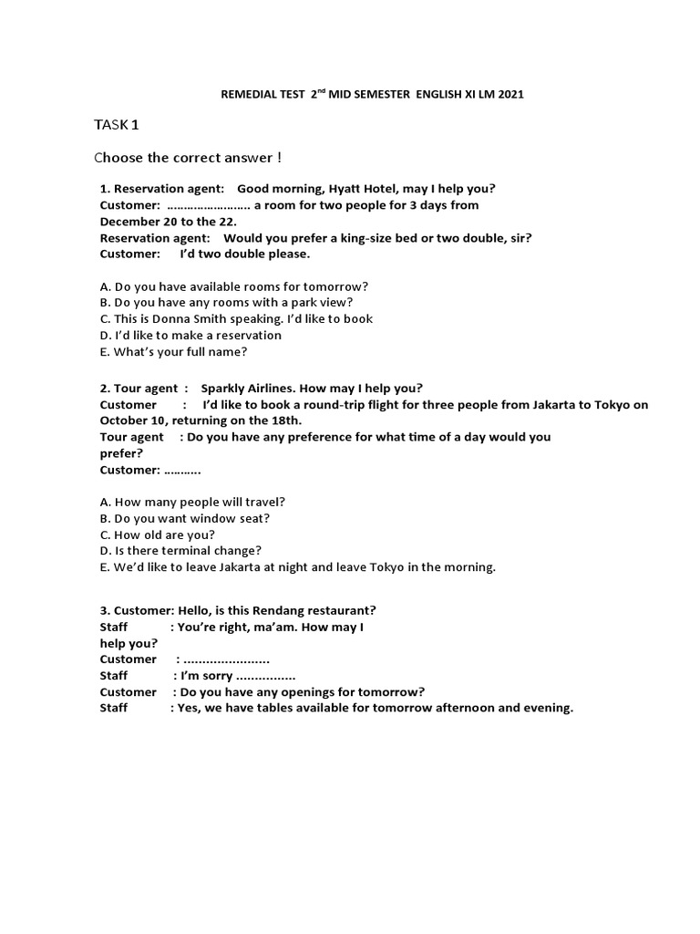 Remedial Test Xi English LM