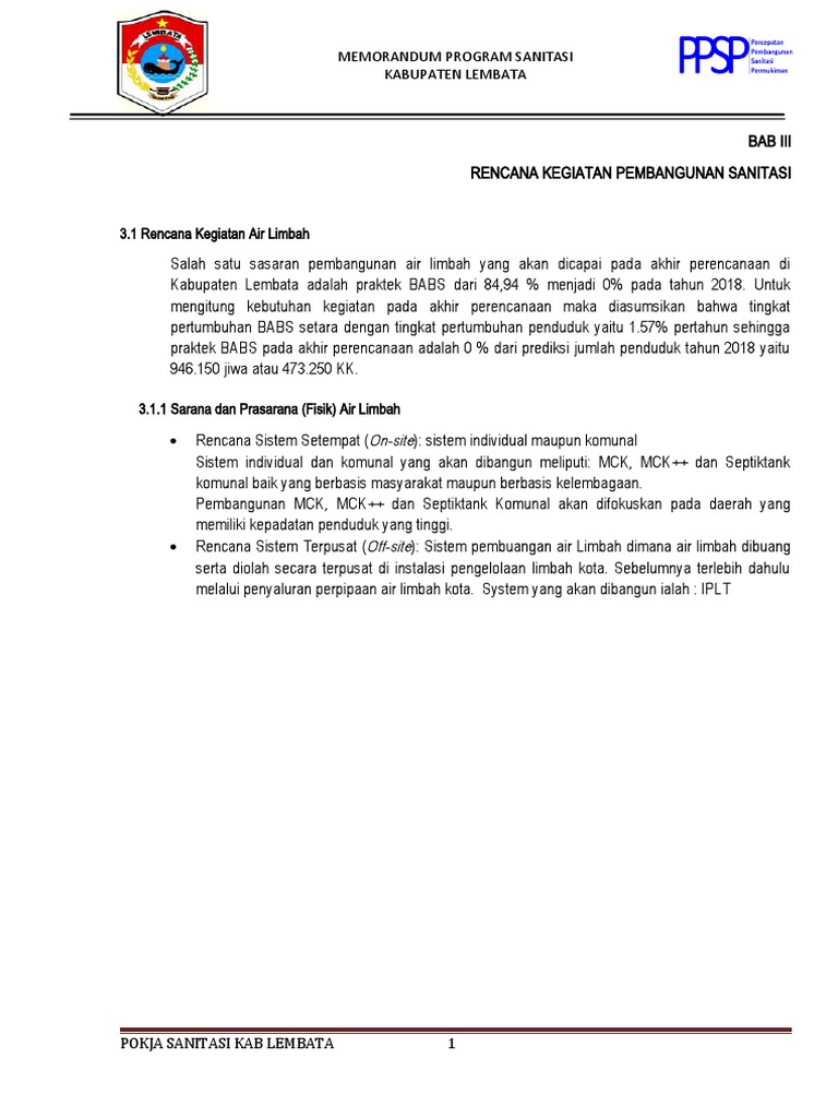 RENCANA KEGIATAN SANITASI DI KABUPATEN LEMBATA | PDF