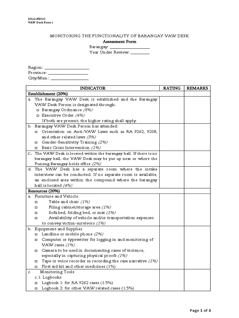 DILG MC - VAW Desk Forms | PDF | Desk | Justice