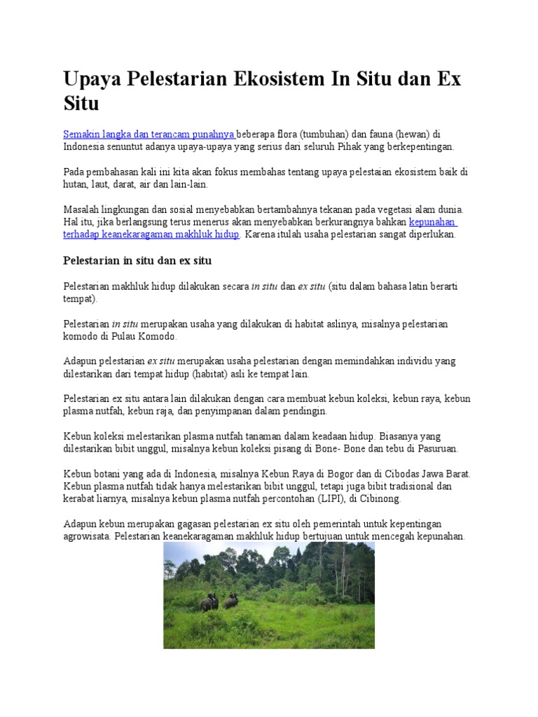 Upaya Pelestarian Ekosistem in Situ Dan Ex Situ | PDF