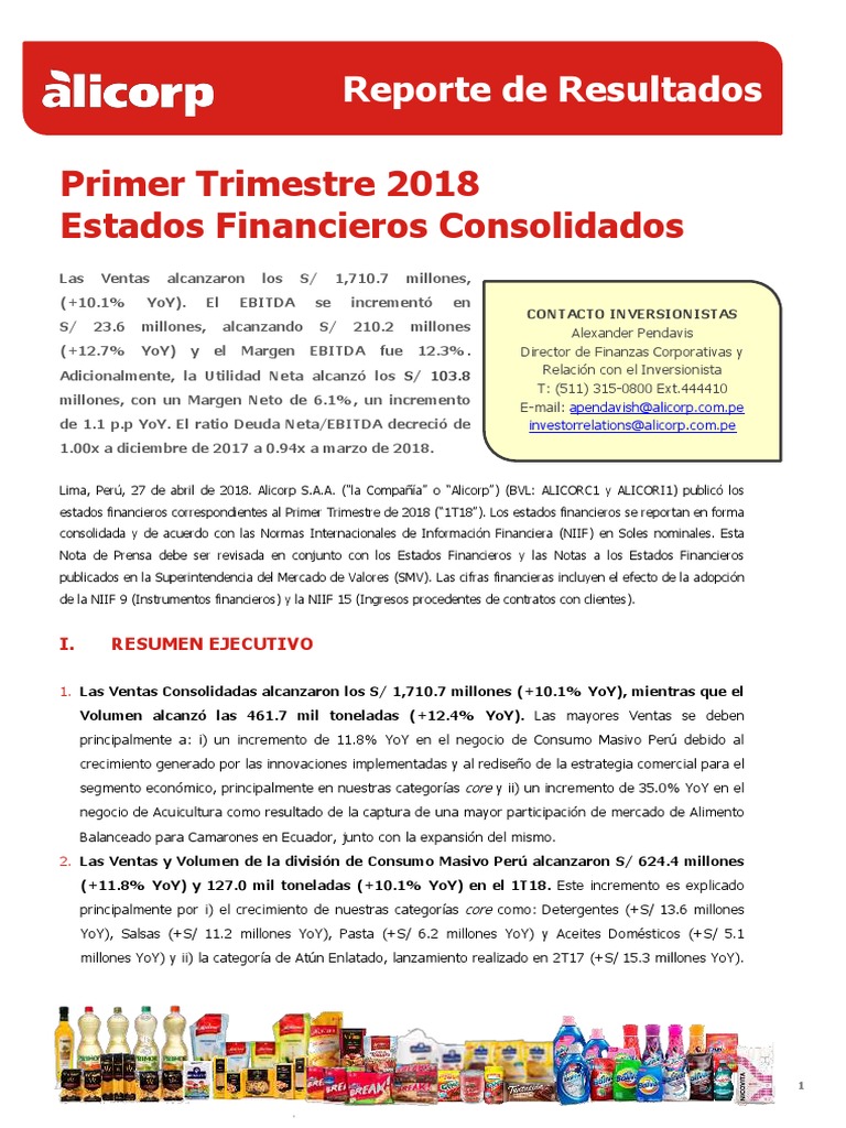 Alicorp - Reporte de Resultado 1T18 | PDF | Inversiones | Corporaciones