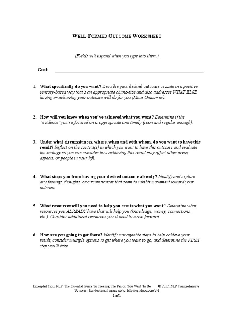 Well Formed Outcome Interactive Worksheet - 080812 | PDF