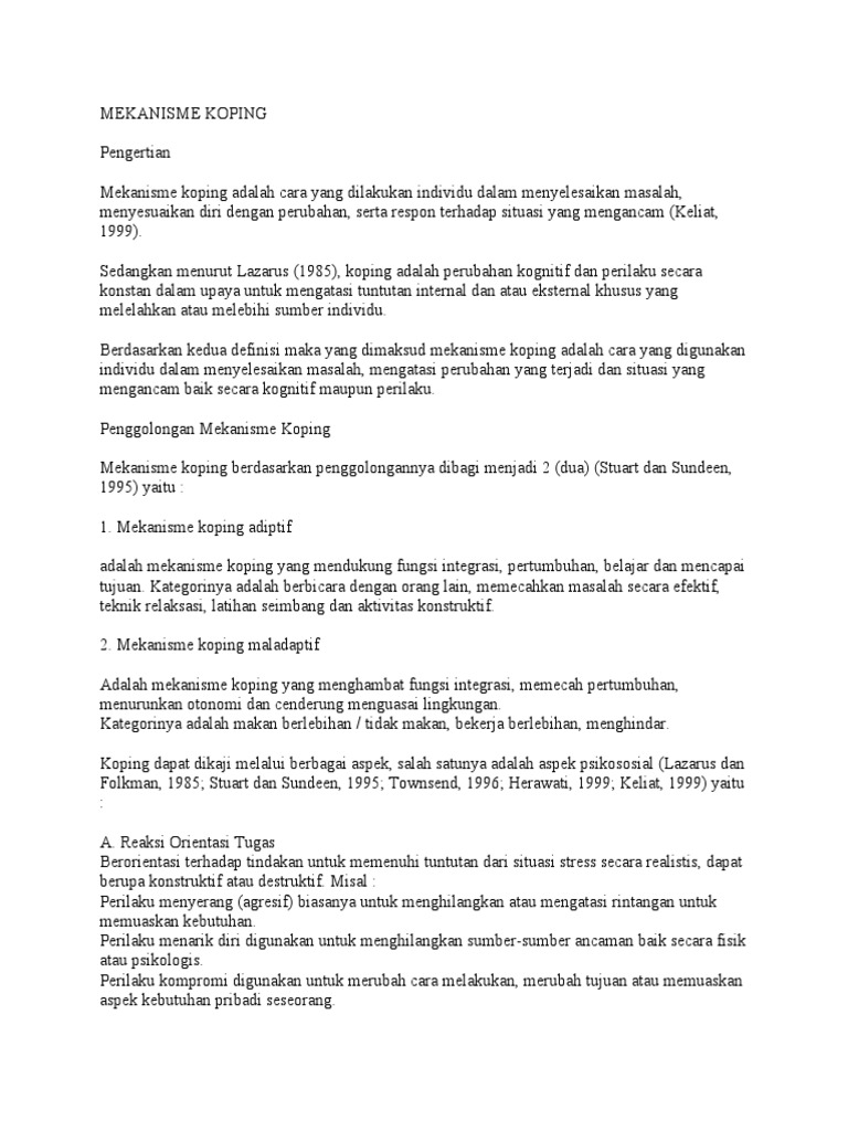 Mekanisme Koping | PDF
