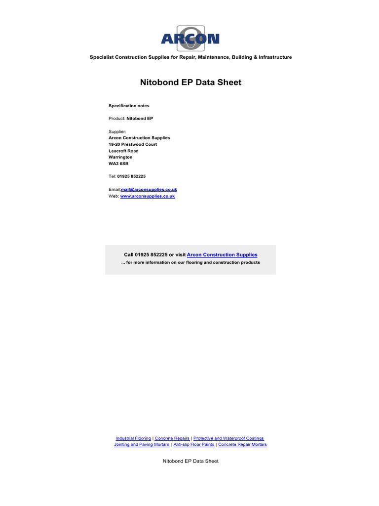 Nitobond EP Data Sheet: Specialist Construction Supplies For Repair ...