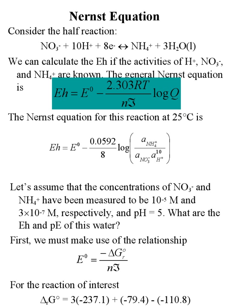Nernst Equation and Eh-pH Diagrams | PDF | Analytical Chemistry | Physics