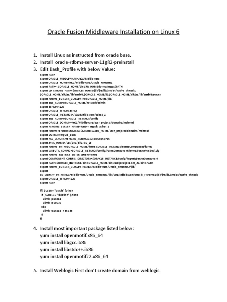 Oracle Fusion Middleware Installation On Linux 6 | PDF | Operating ...