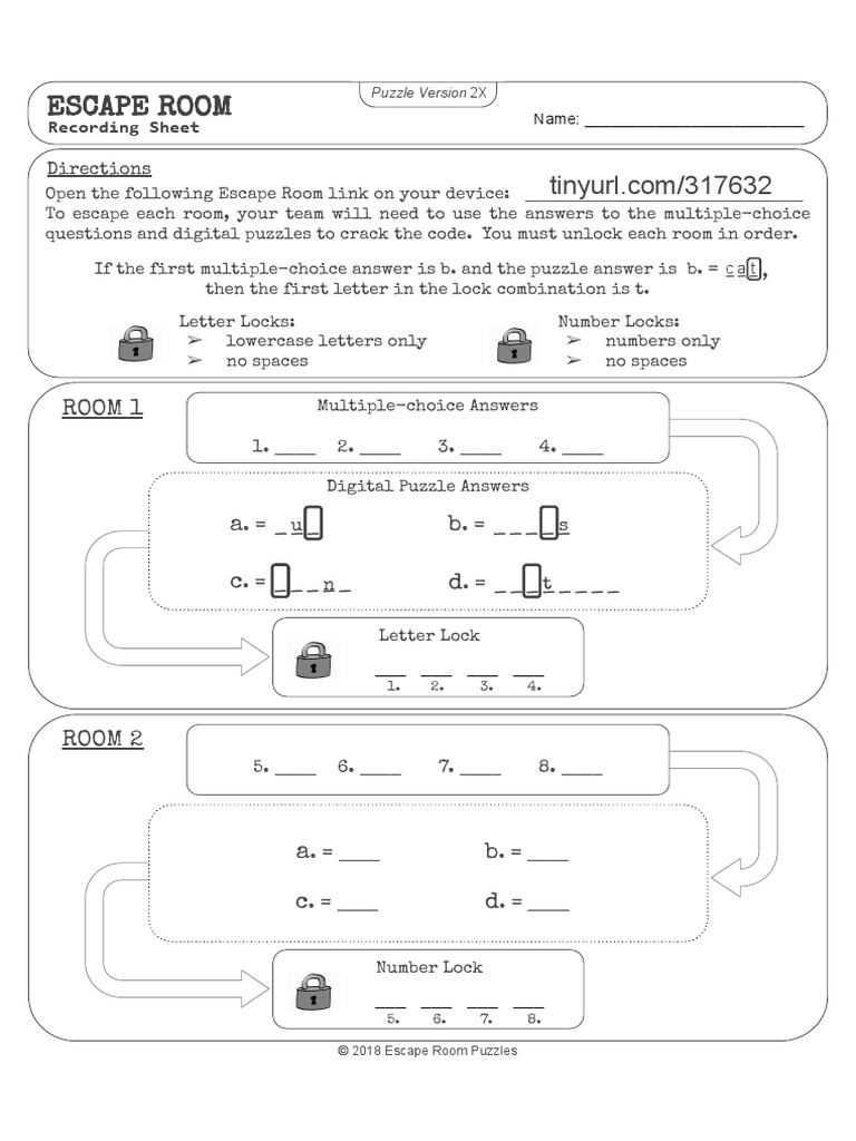 Logic Questions - Escape Room 2X - Recording Sheet and Answer Key | PDF ...
