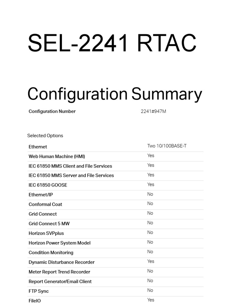 SEL-2241 RTAC Configuration Summary | PDF | Business