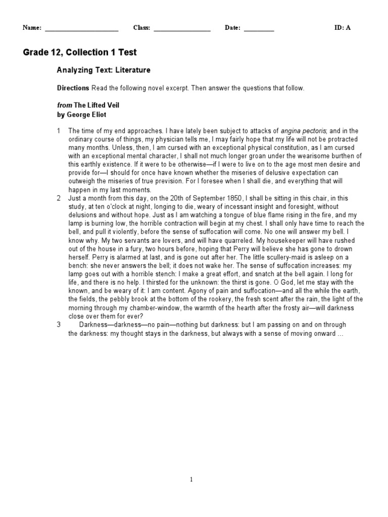 Grade 12, Collection 1 Test: Analyzing Text: Literature | PDF | Race ...