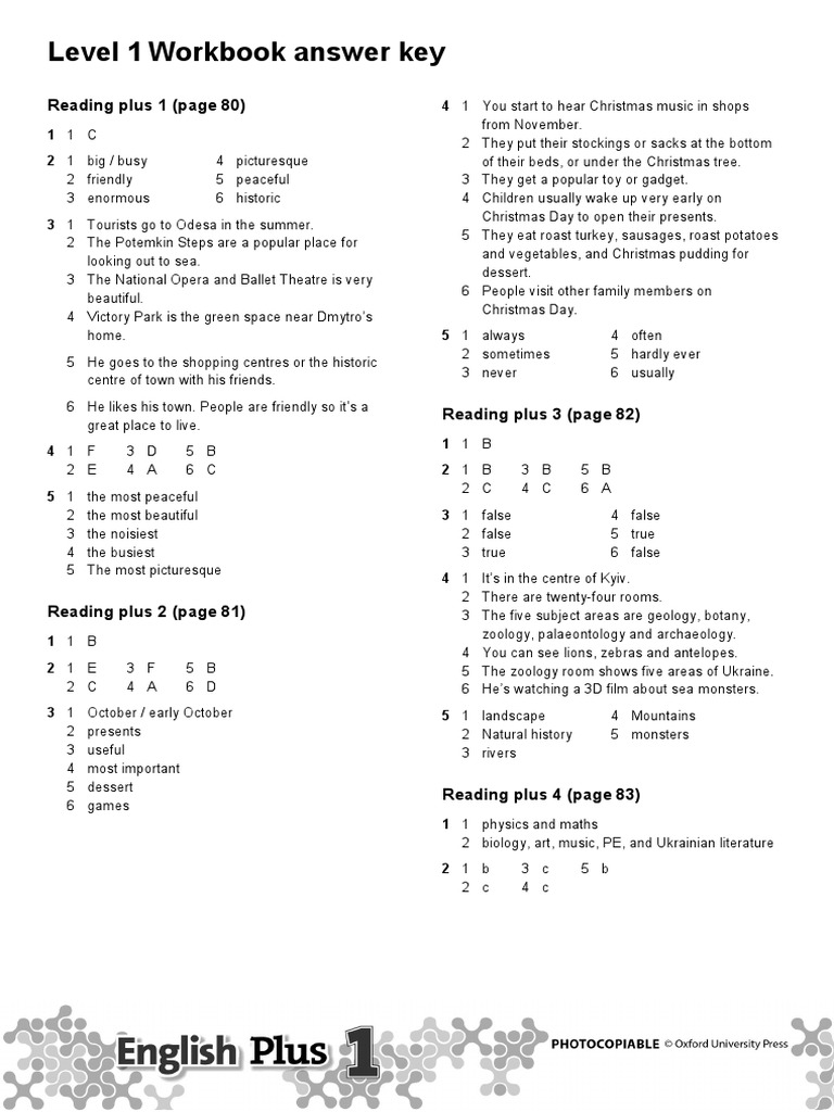 Level 1 Workbook Answer Key: Reading Plus 1 (Page 80) | PDF | Ukraine ...