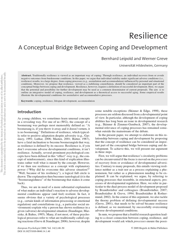 Resilience: A Conceptual Bridge Between Coping and Development | PDF ...