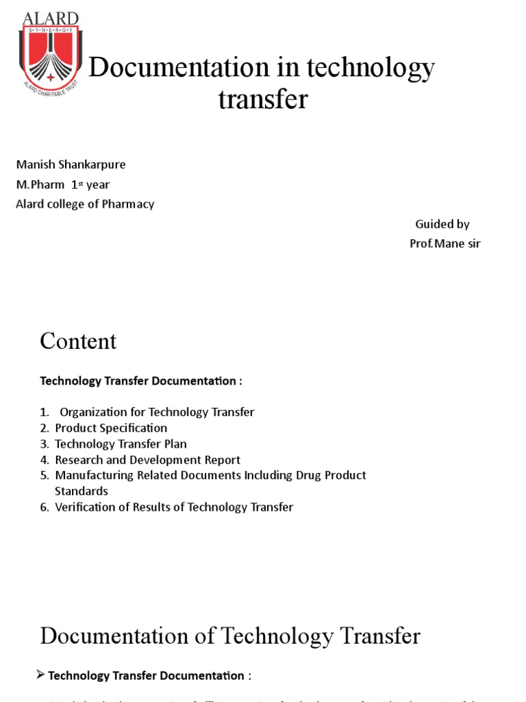 Technology Transfer Documentation Guide | PDF | Specification ...