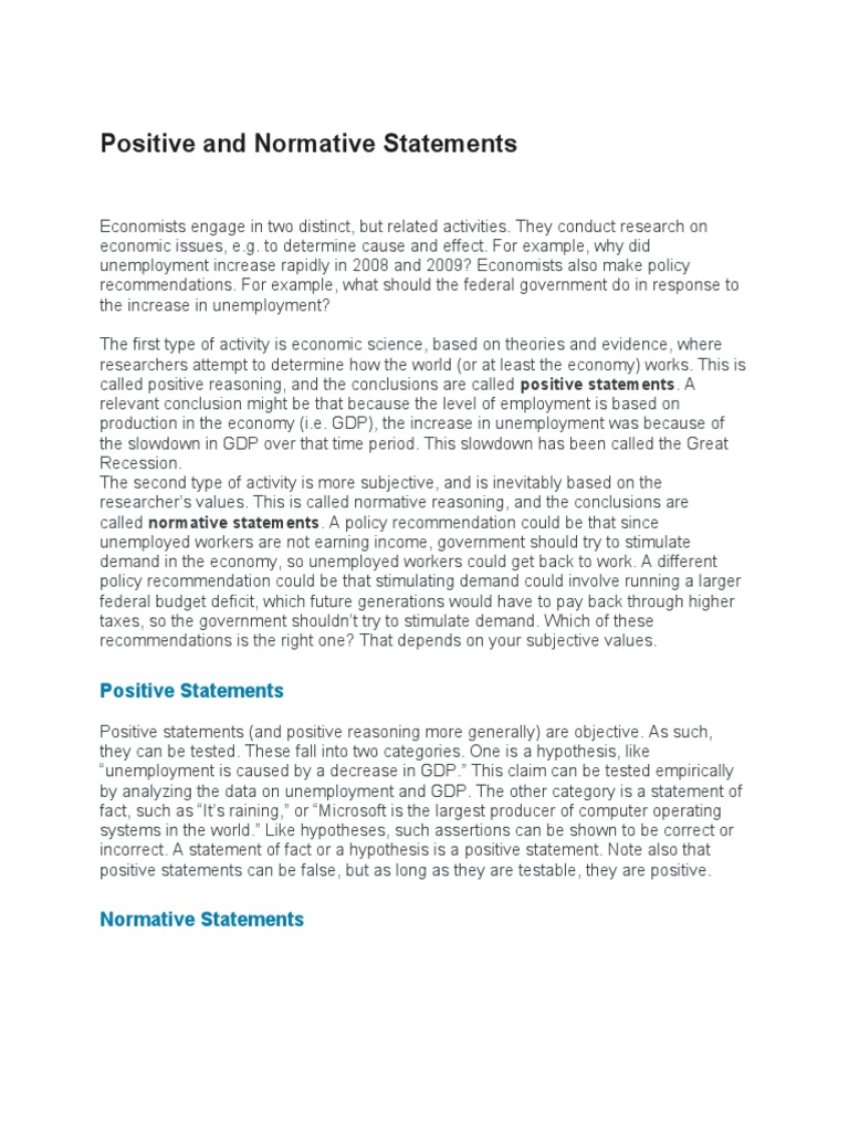 Positive and Normative Statements | Download Free PDF | Unemployment ...