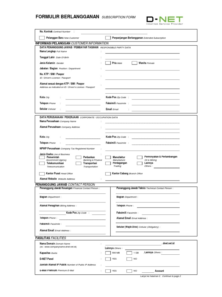 Internet Subscription Form Template | PDF | Computer Networking ...