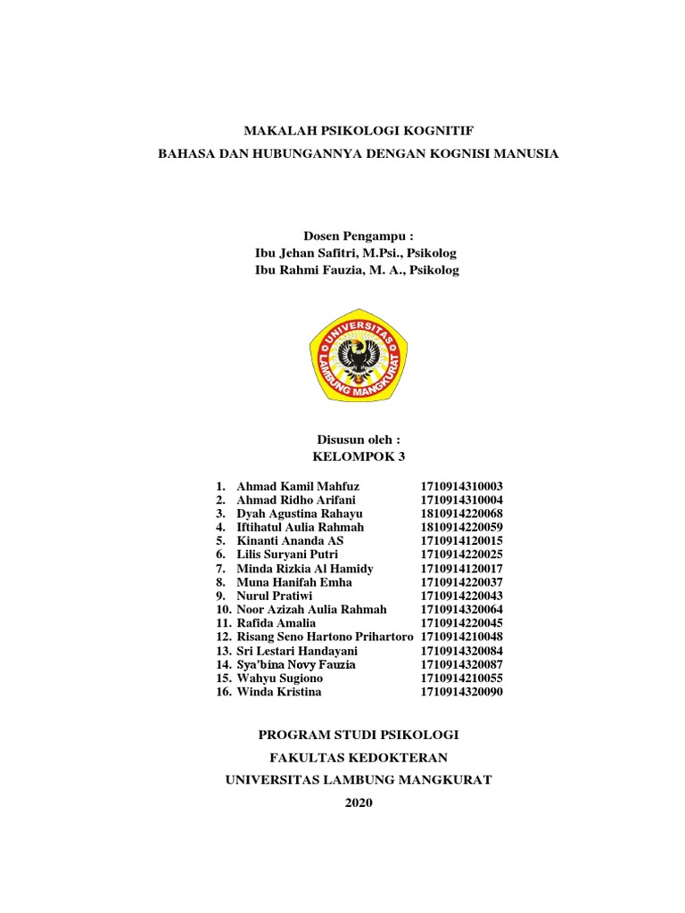 MAKALAH Psi Kognitif Kel.3 - Bahasa Dan Hubungannya Dengan Kognisi Manusia | PDF