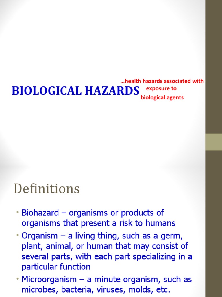 Biological Hazards: Health Hazards Associated With Exposure To ...