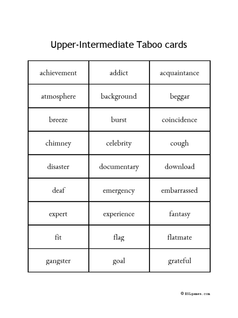 Upper Intermediate Taboo Cards | PDF
