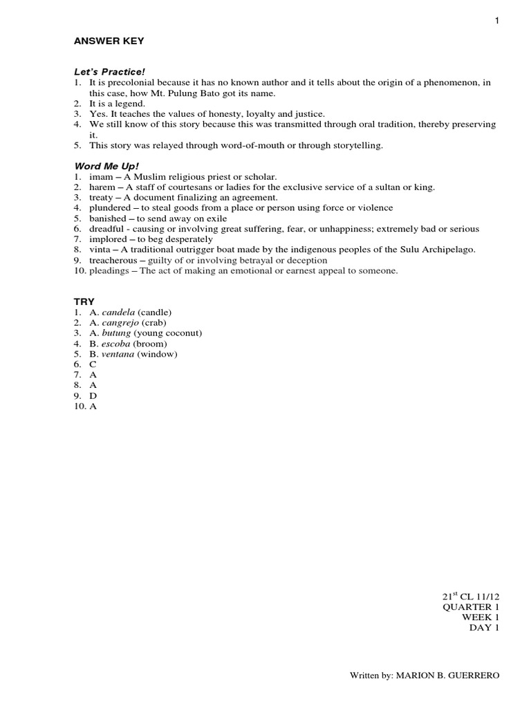 Let's Practice!: Answer Key | PDF