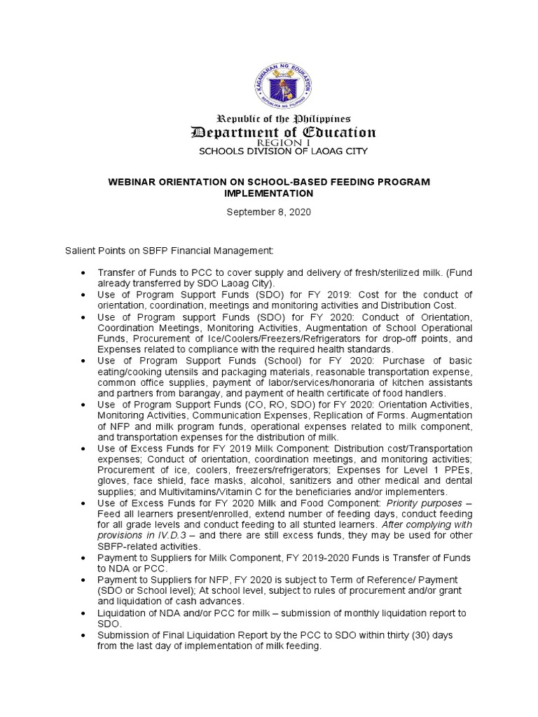 SBFP Orientation | PDF | Refrigerator | Food And Drink