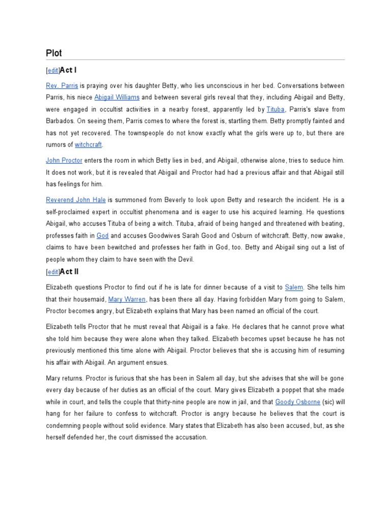Act I: Edit Rev. Parris Abigail Williams Tituba | PDF | Early Modern ...