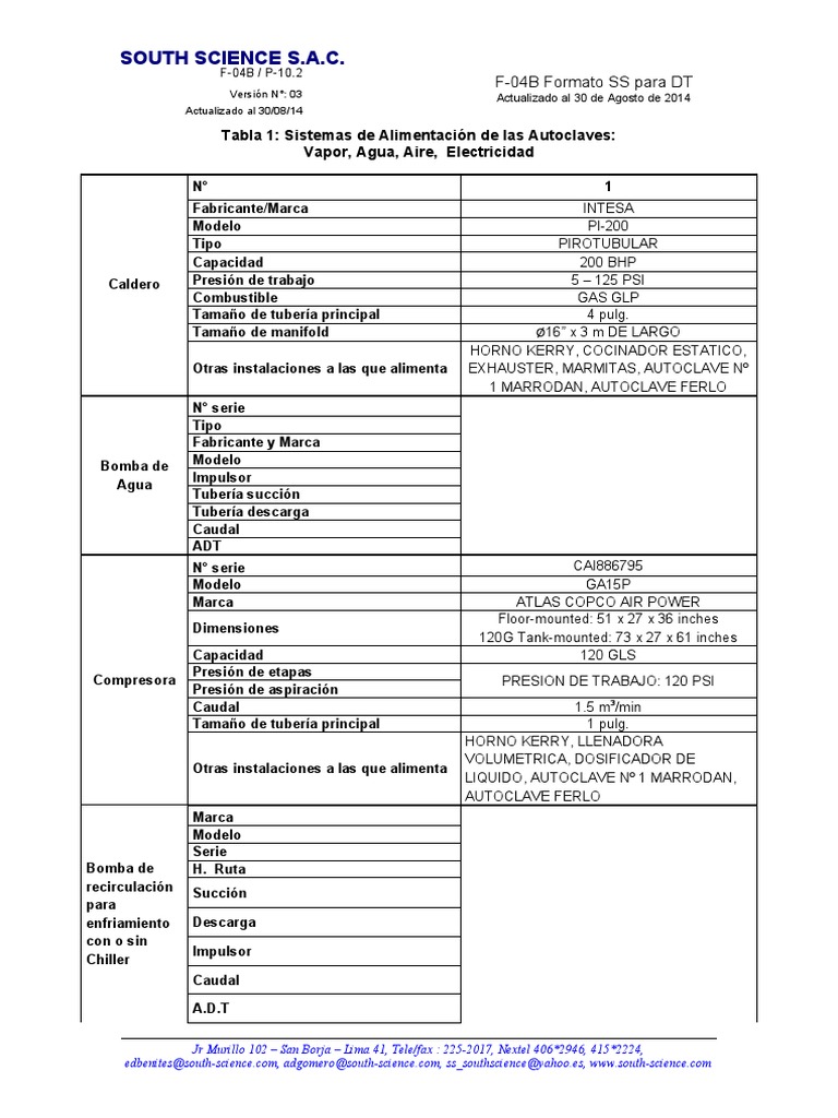 Especificaciones del Autoclave Ferlo | PDF | Presión | Gases